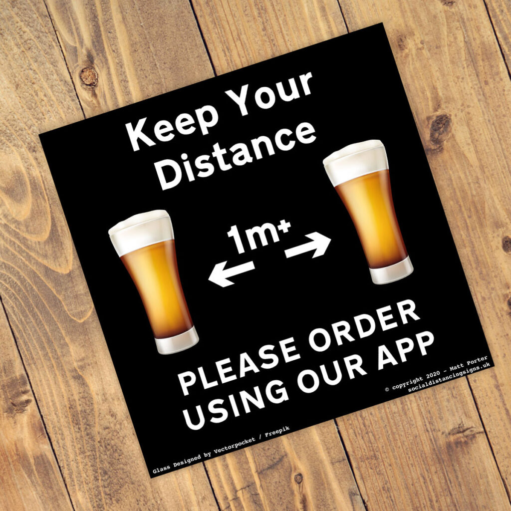 Pub – Bar – Restaurant – “Beer” Social Distancing – Black – Square Anti ...